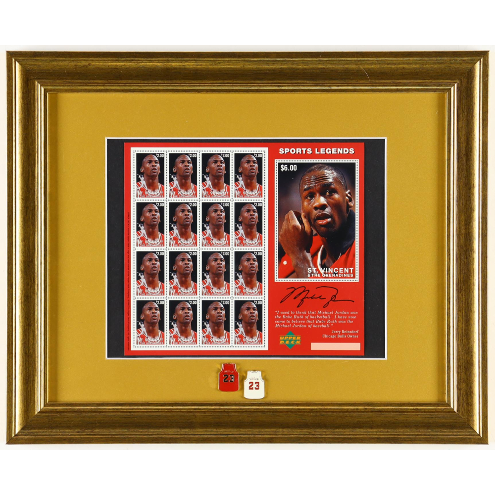 Michael Jordan Bulls Custom Framed Full Uncut Postage Stamp Sheet with ...