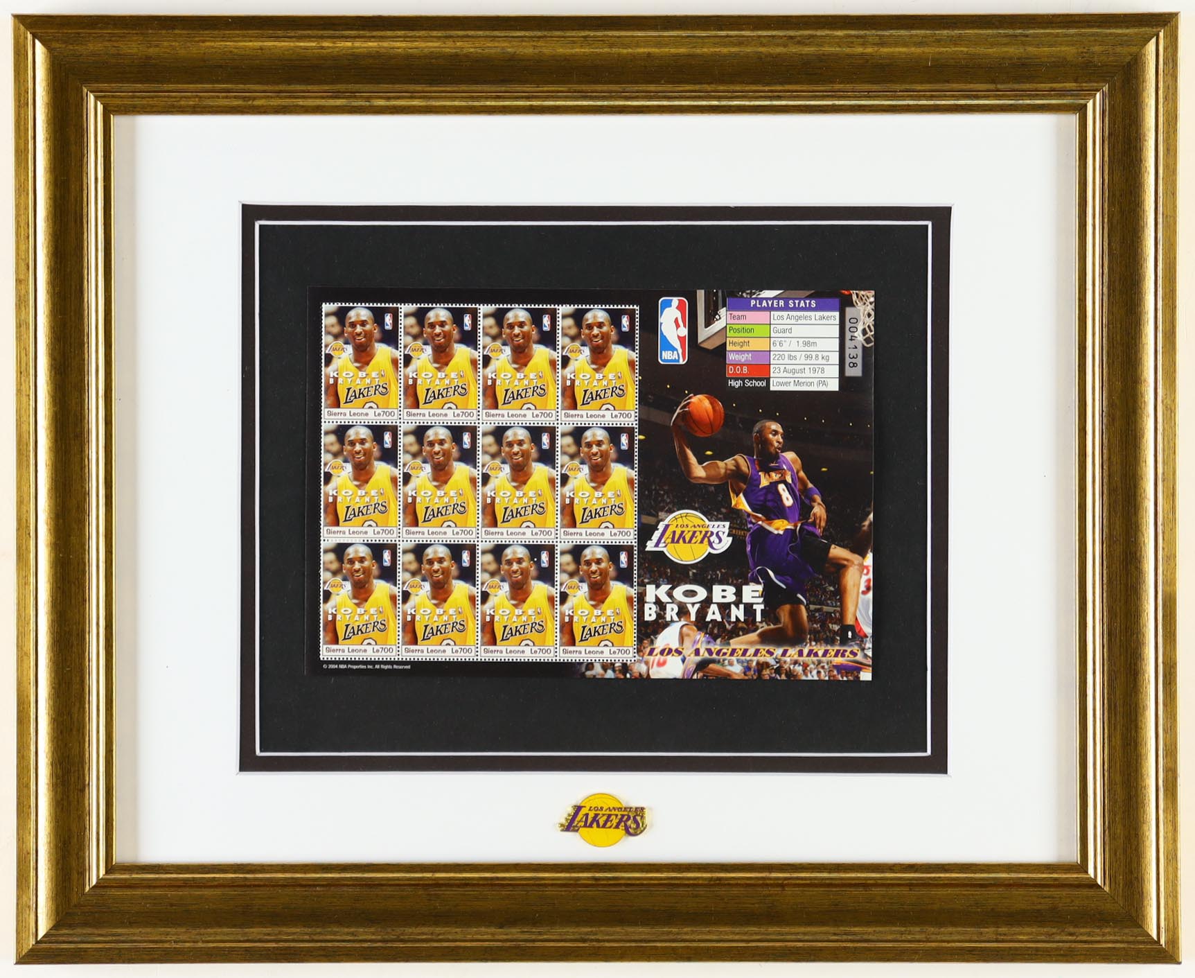 Kobe Bryant Full Uncut Postage Stamp Sheet Custom Framed Display with ...