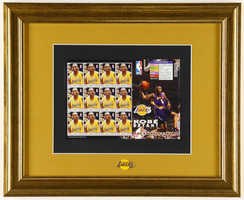 Kobe Bryant Full Uncut Postage Stamp Sheet Custom Framed Display with ...