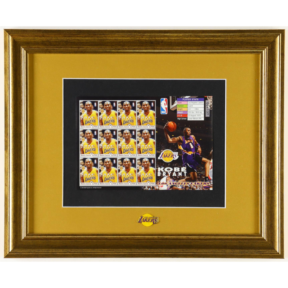 Kobe Bryant Full Uncut Postage Stamp Sheet Custom Framed Display with ...