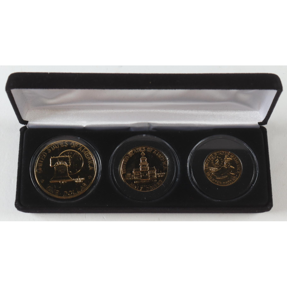 1776-1976 United States Bicentennial 24KT Gold Plated (3) Coin Set With ...