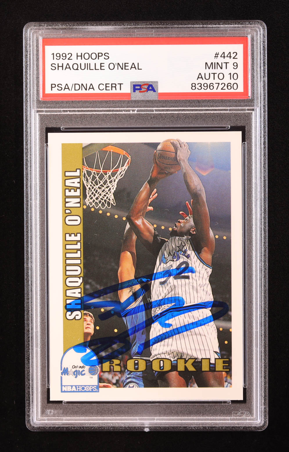 Shaquille O'Neal Signed 1992-93 Hoops #442 RC (PSA 9 | Autograph Grade ...