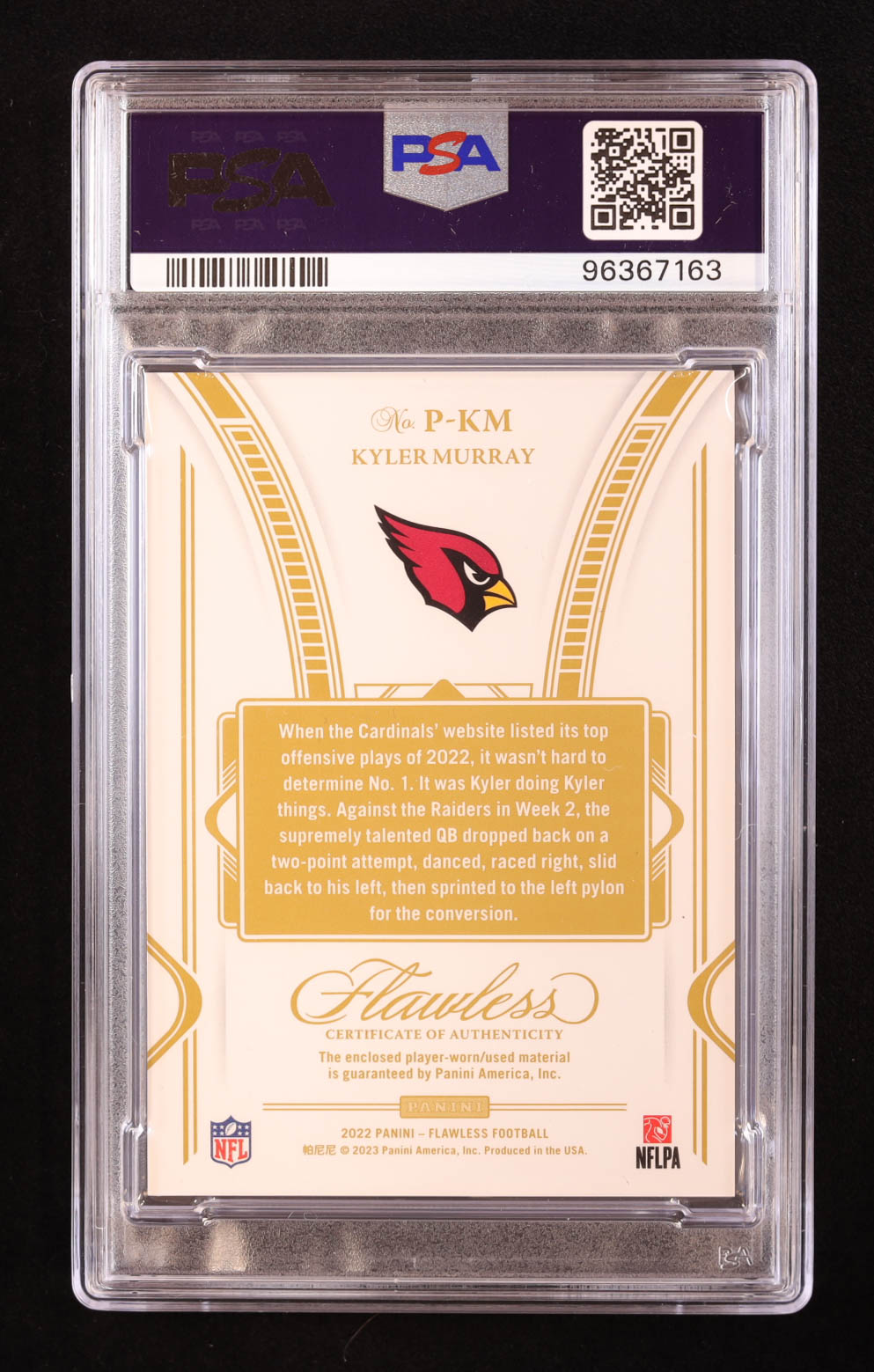 Kyler Murray 2022 Panini Flawless Patches #16 #12/25 (PSA 10 ...