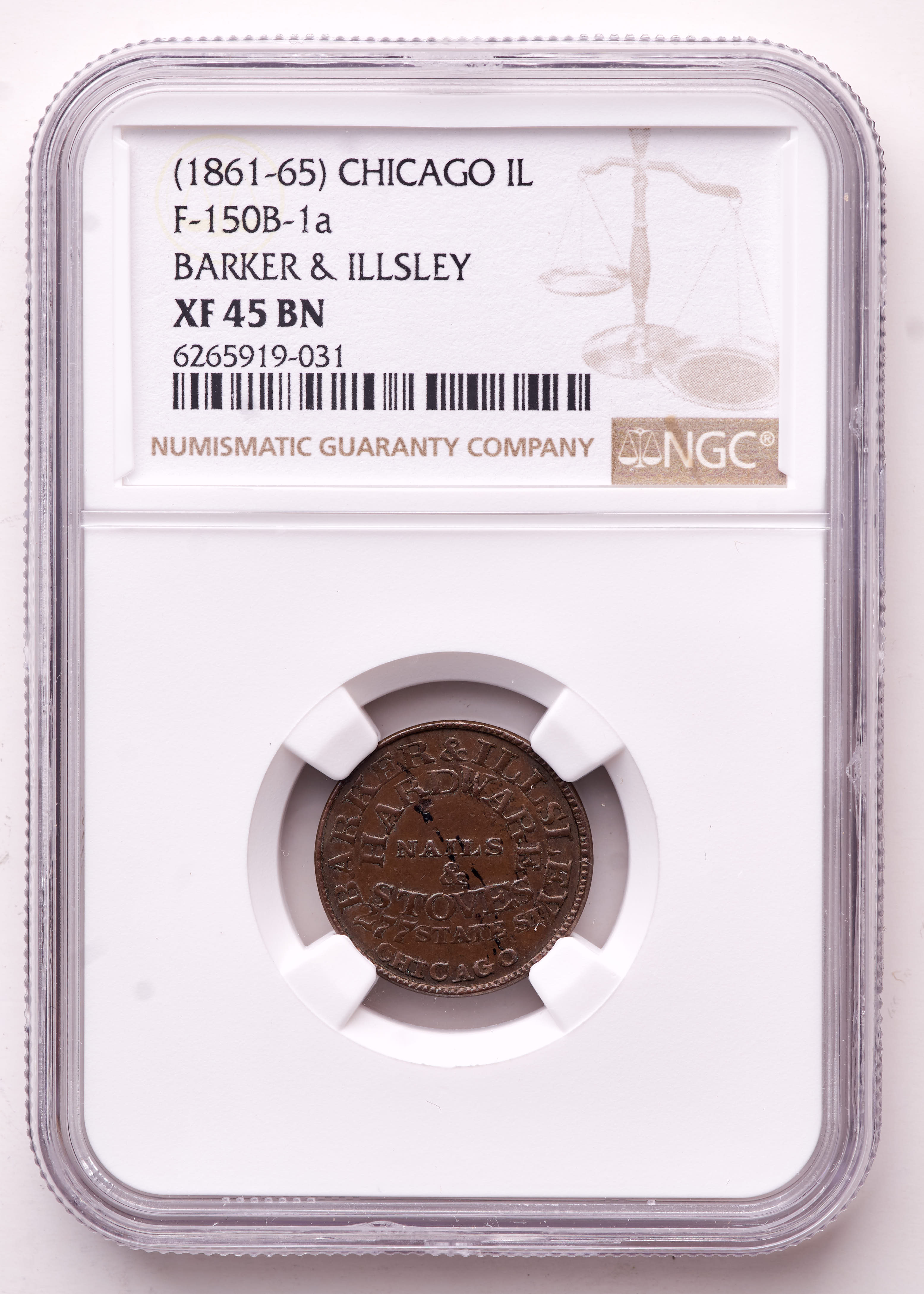 (1861-65) Chicago, Illinois Barker & Illsley Hardware Civil War Token ...