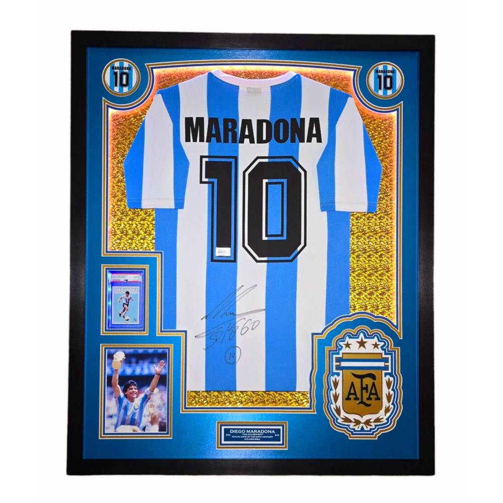 Diego Maradona Signed Argentina Custom Framed Jersey with LED Display ...