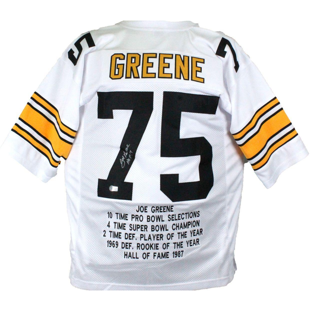 Joe Greene Signed Career Highlight Stat Jersey Inscribed "HOF 87 ...