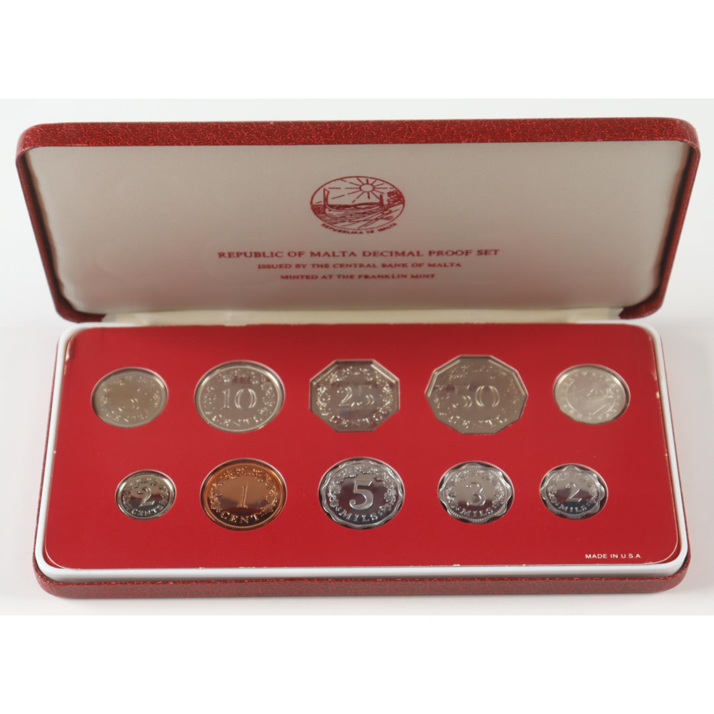 1979 Franklin Mint Republic of the Malta Proof Set With (10) Coins ...