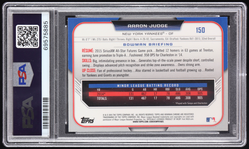 Aaron Judge 2015 Bowman Chrome Draft #150 RC (PSA 10) | Pristine Auction