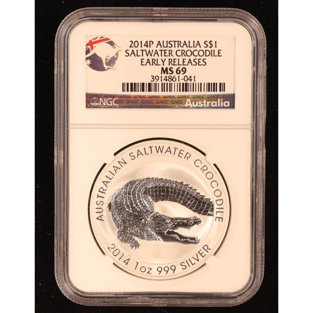 2014-P Australia Saltwater Crocodile $1 One Dollar 1oz .999 Silver Coin - Early Releases (NGC ...
