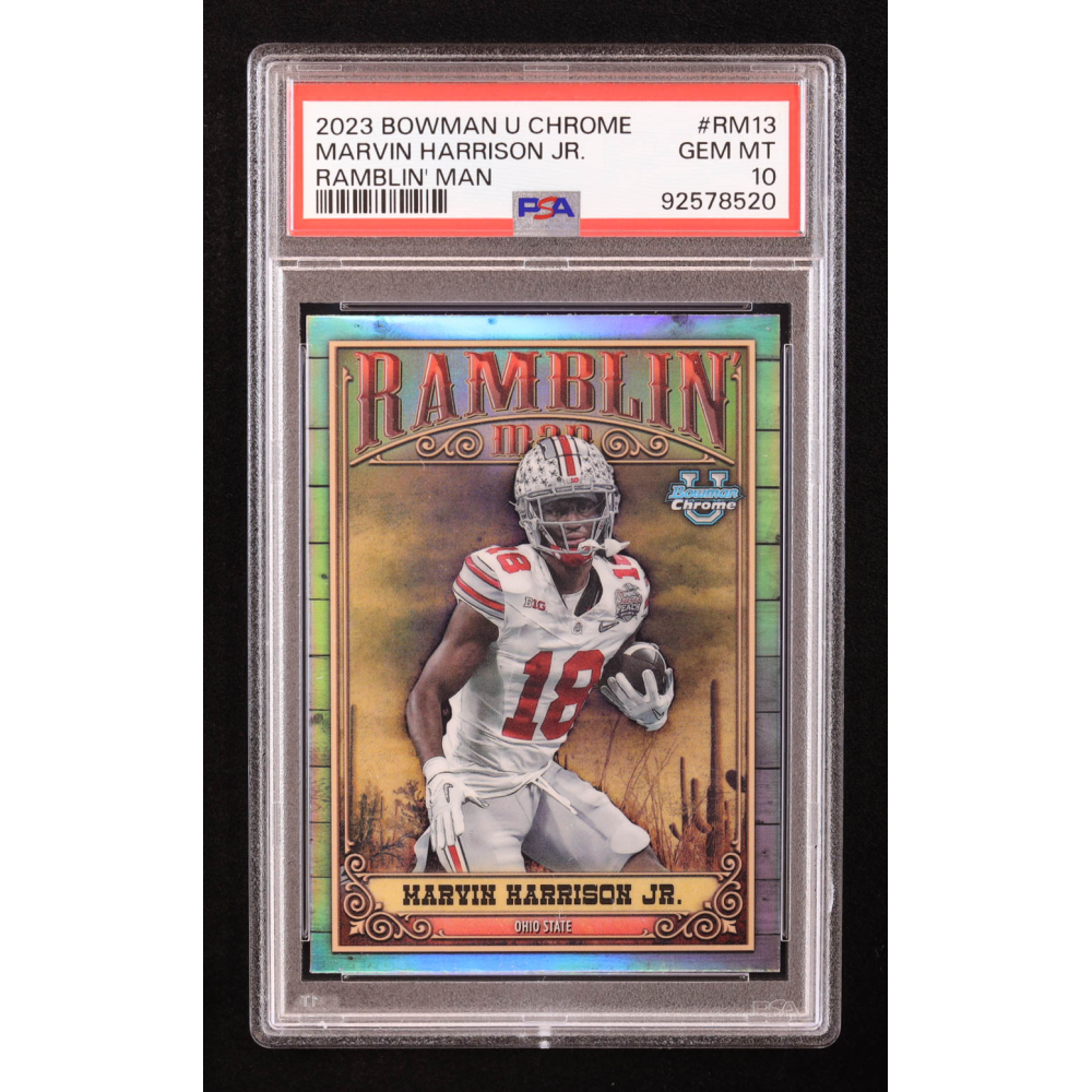 Marvin Harrison Jr. 2023 Bowman Chrome University Ramblin Man #RM13 RC (PSA 10) | Pristine Auction