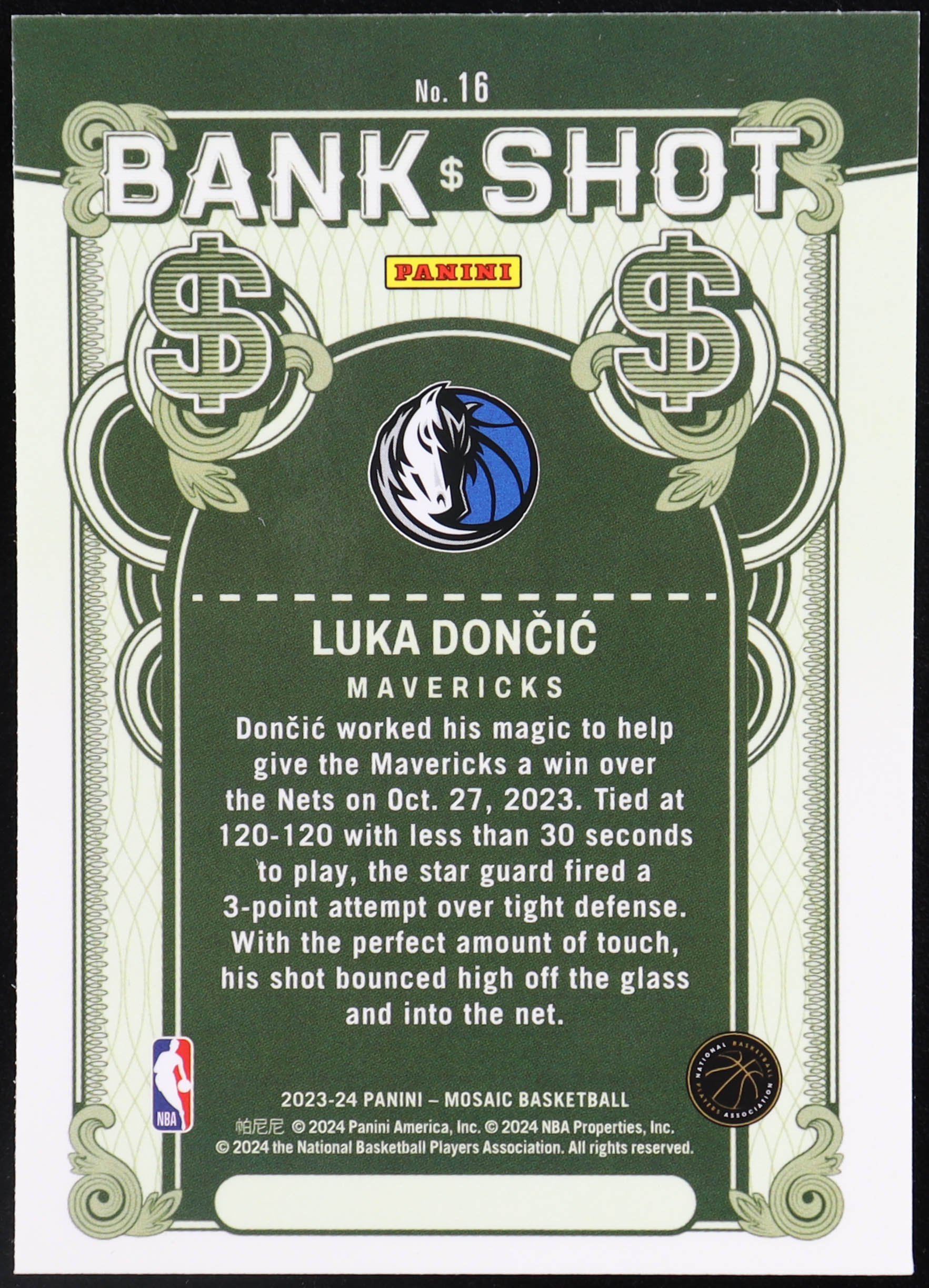 Luka Doncic 2023-24 Panini Mosaic Bank Shot #16 | Pristine Auction