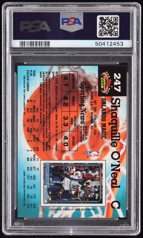 Shaquille O'Neal 1992-93 Stadium Club #247 RC (PSA 9) | Pristine Auction