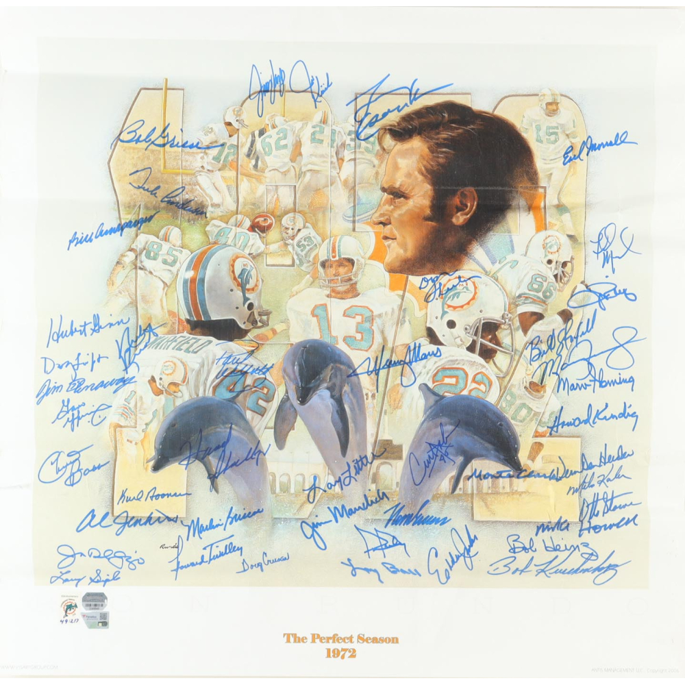 Miami Dolphins "The Perfect Season 1972" 24x24 LE Lithograph Signed By ...