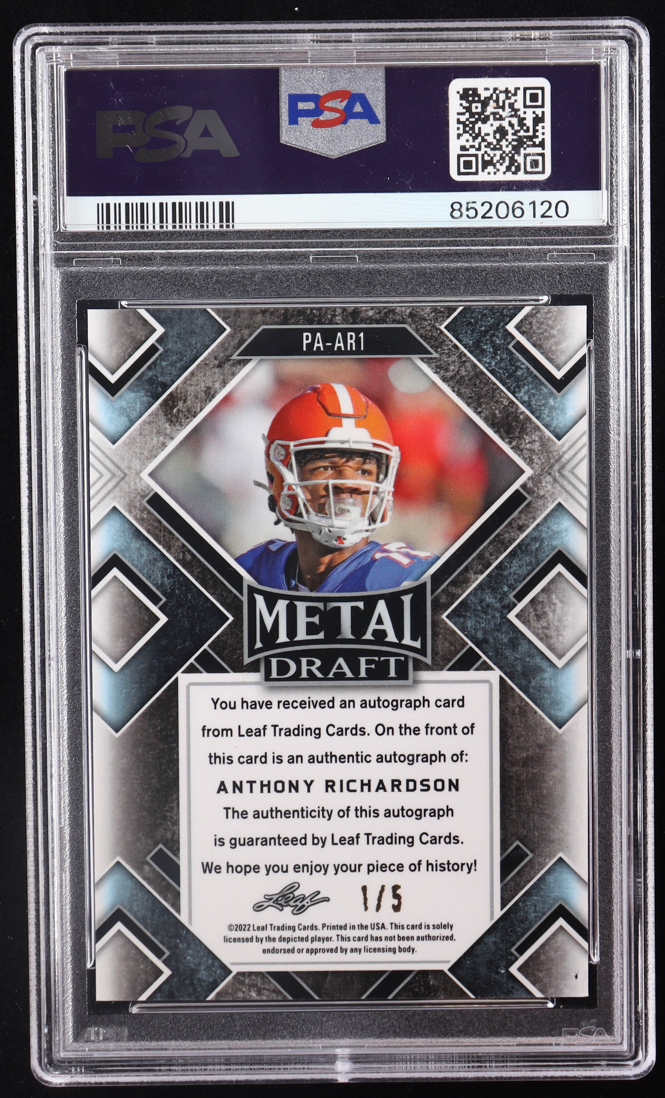 Anthony Richardson 2022 Leaf Metal Draft Portraits Autograph Prismatic ...