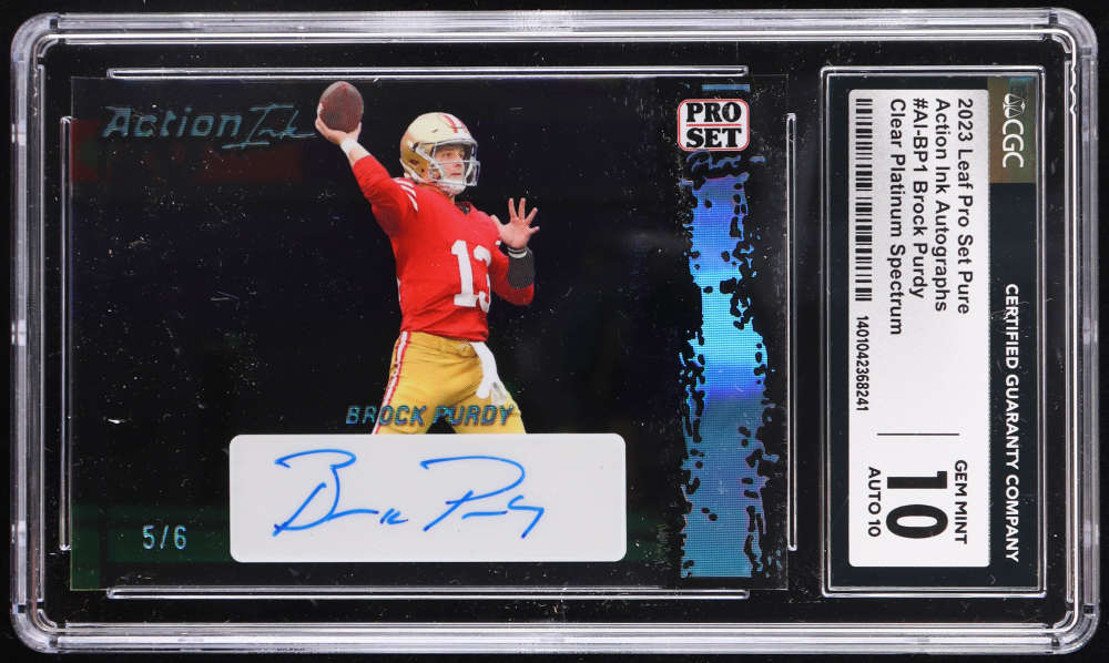Brock Purdy 2023 Leaf Pro Set Pure Action Ink Autographs Clear Platinum ...