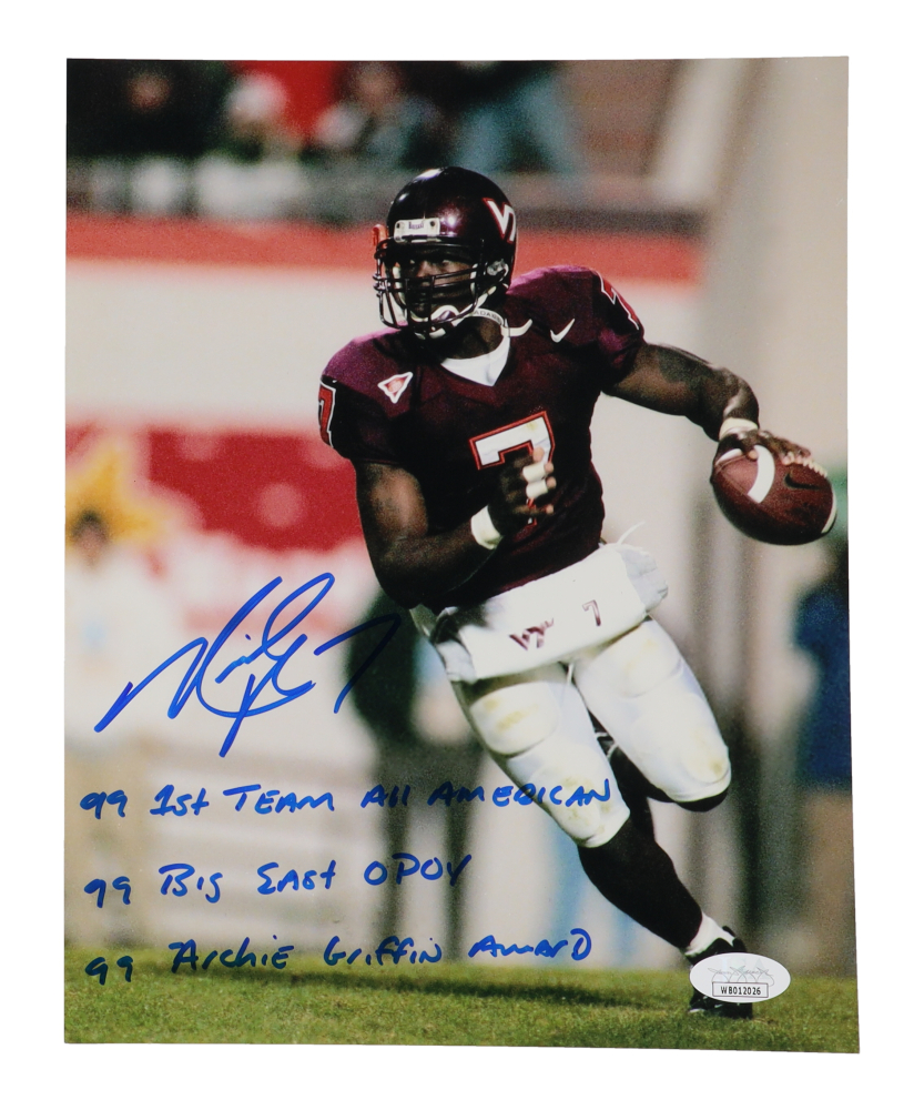 Michael Vick Signed Hokies 8x10 Photo With Career Stat Inscriptions ...