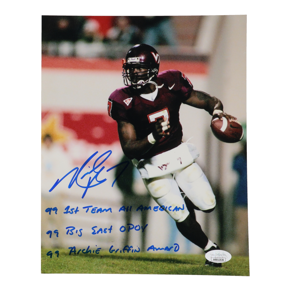 Michael Vick Signed Hokies 8x10 Photo With Career Stat Inscriptions ...