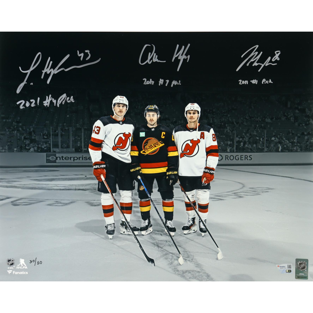 Jack Hughes, Quinn Hughes & Luke Hughes Signed LE Devils / Canucks ...