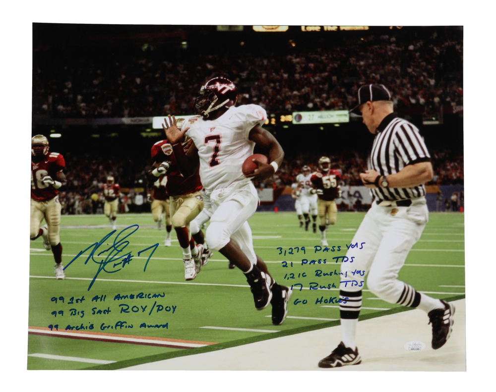 Michael Vick Signed Hokies 16x20 Photo With Career Stat Inscriptions ...