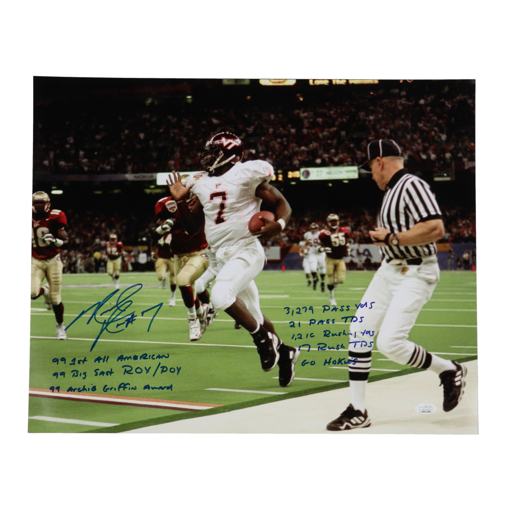 Michael Vick Signed Hokies 16x20 Photo With Career Stat Inscriptions ...