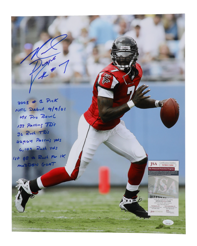 Michael Dwayne Vick Signed Falcons 16x20 Photo With Career Stat ...