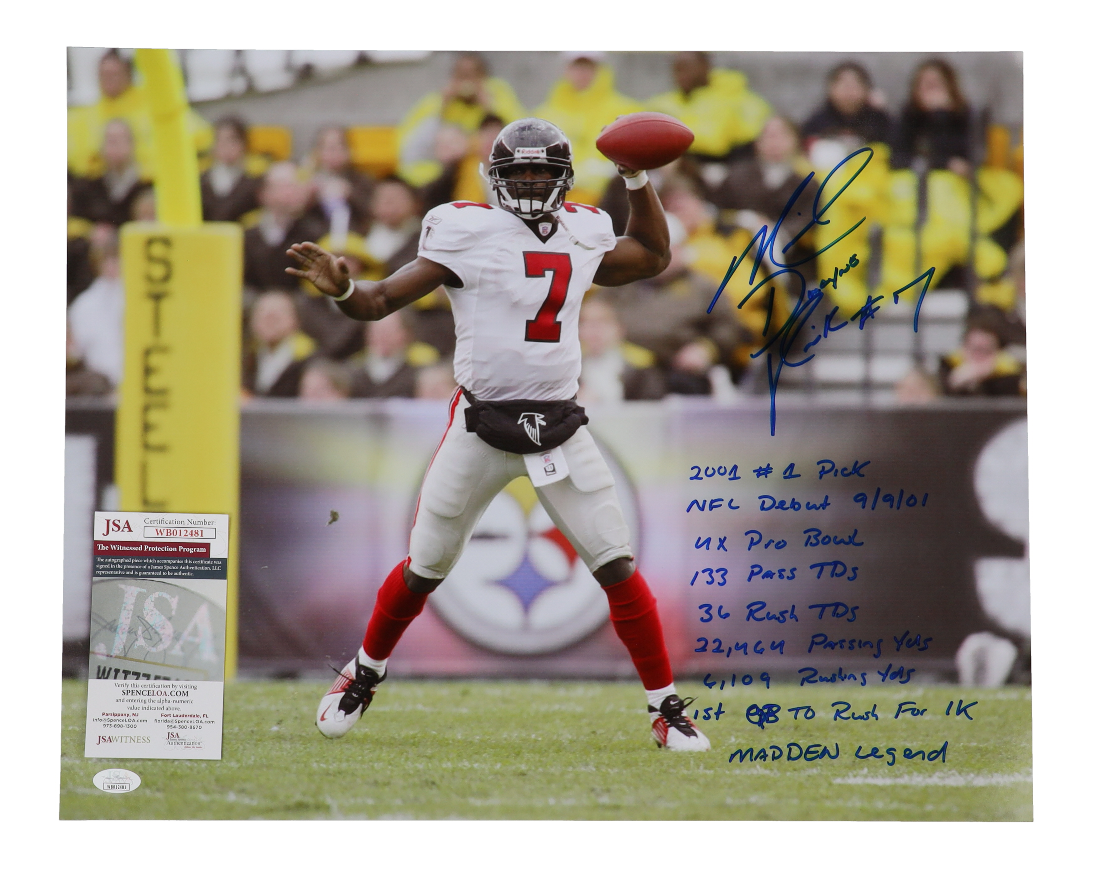 Michael Dwayne Vick Signed Falcons 16x20 Photo With Career Stat ...