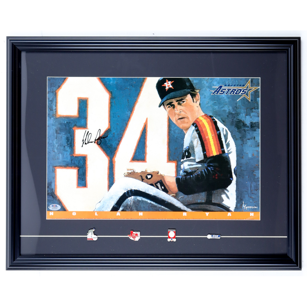 Nolan Ryan Signed Astros Custom Framed Art Print Display with (4 ...