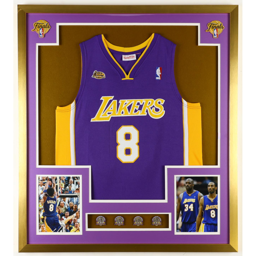 Kobe Bryant Lakers Custom Framed Jersey Display With Set of (4) NBA ...