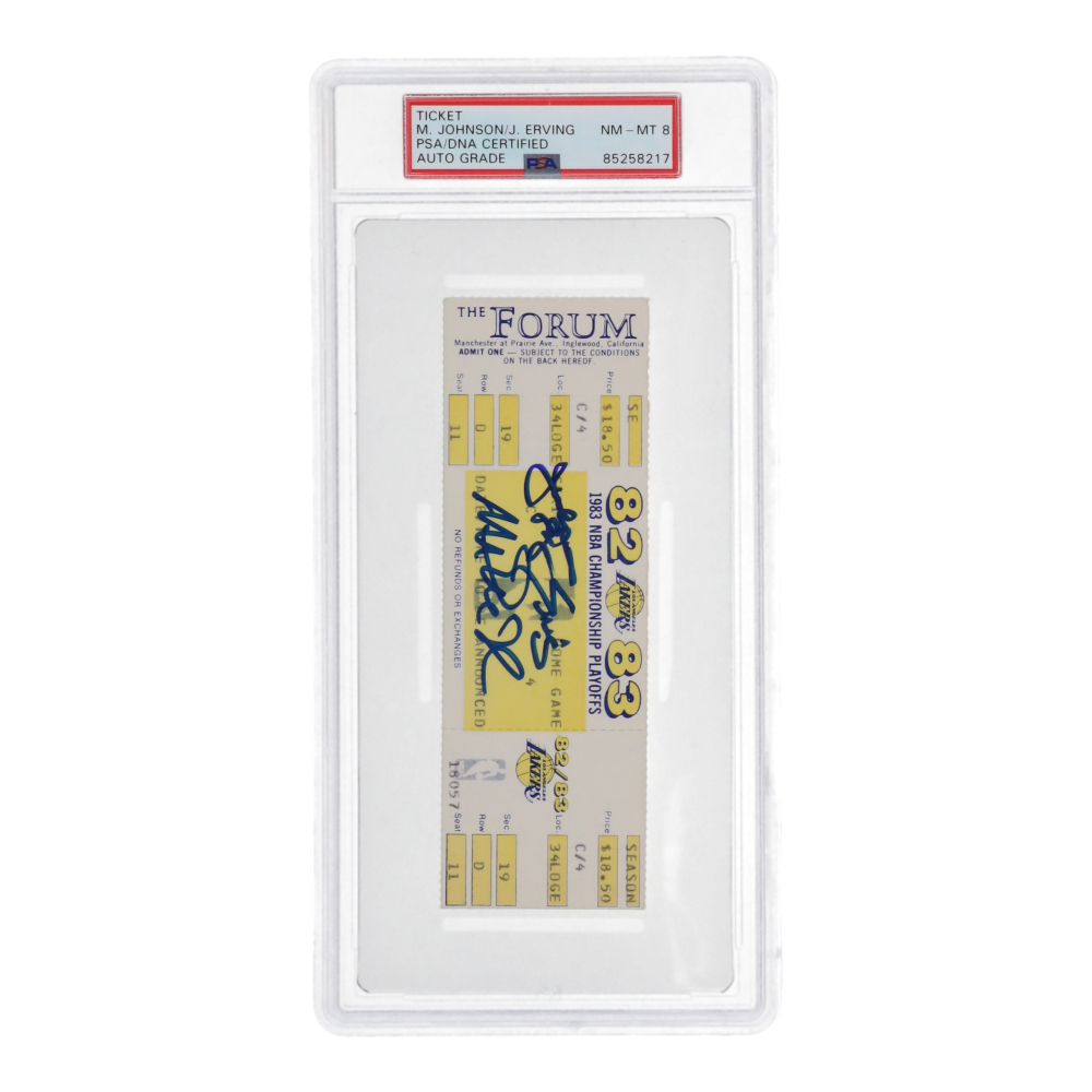 Magic Johnson & Julius Erving Signed 1982 NBA Championship at the Forum ...