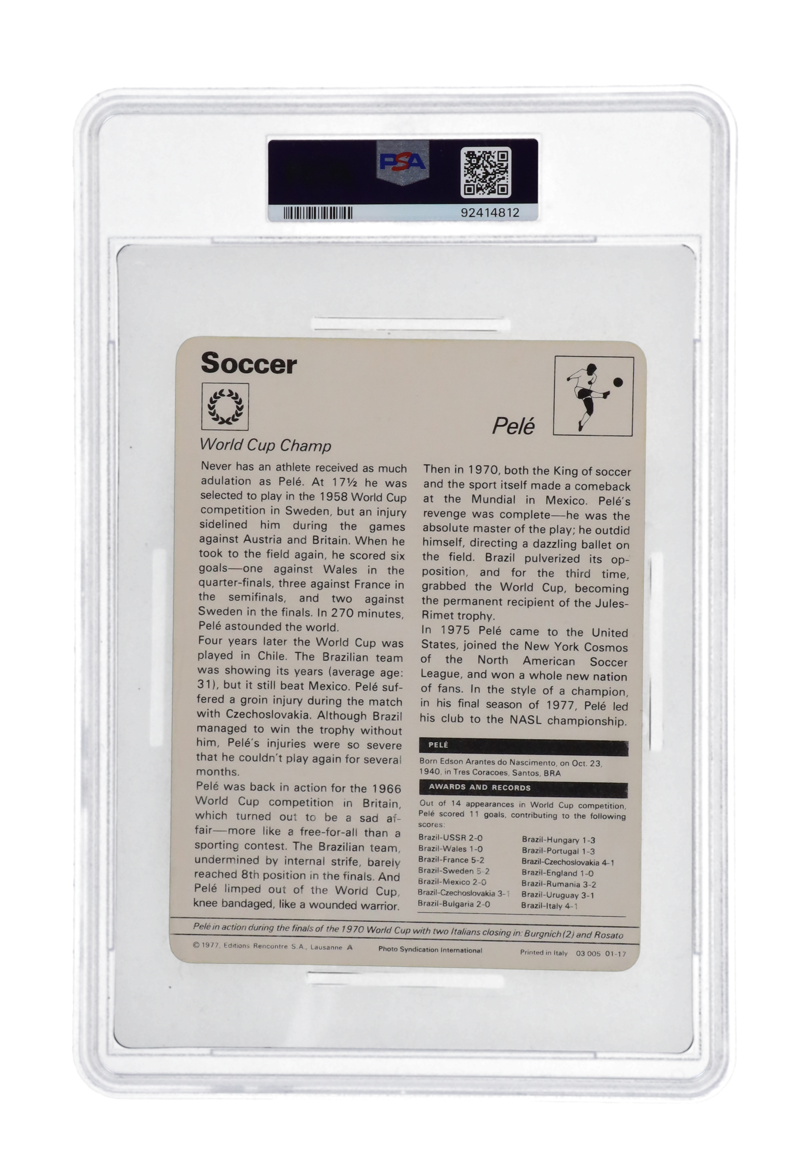 Pele 1977-79 Sportscaster Series 10 Italian #1012 (PSA 8) | Pristine ...
