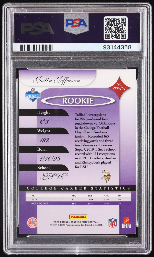 Justin Jefferson 2020 Elite 2000 Rookies #2KRJUJ RC (PSA 10) | Pristine ...