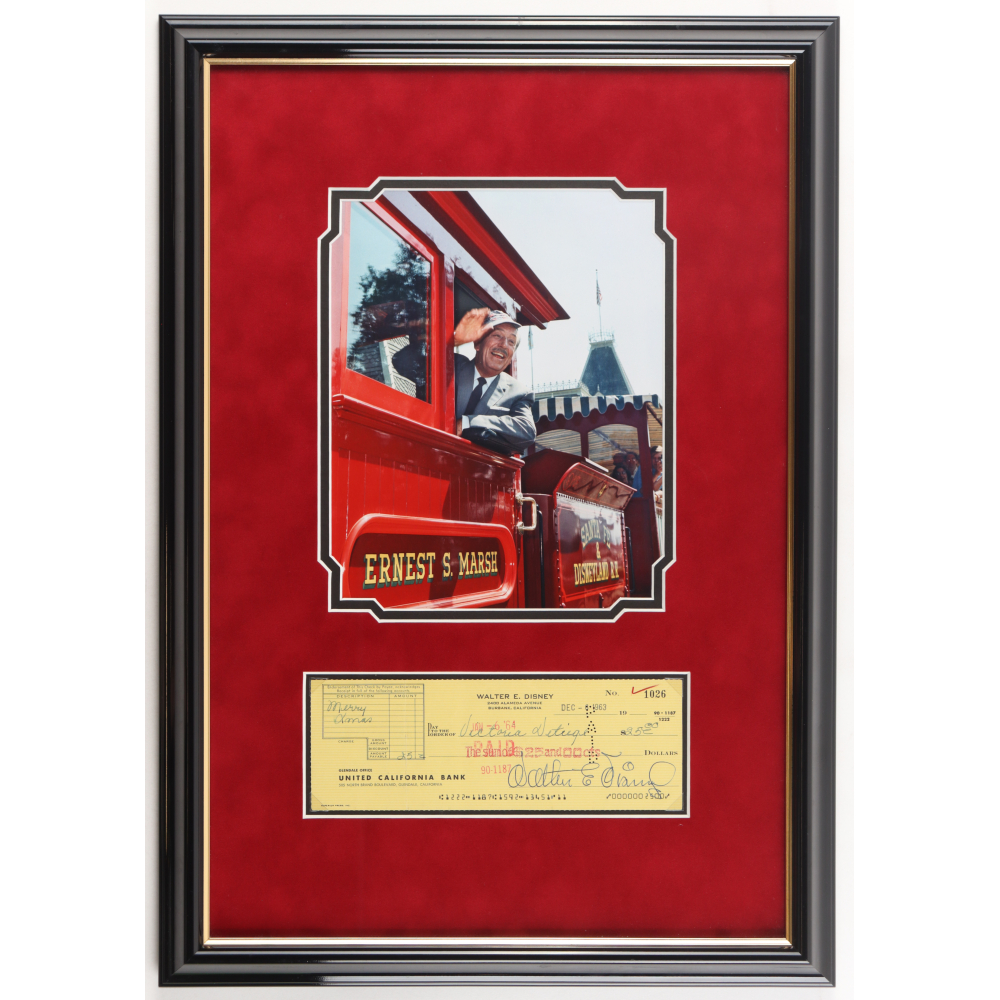Walt Disney Signed 1963 Custom Framed Check Display (Sears) | Pristine ...