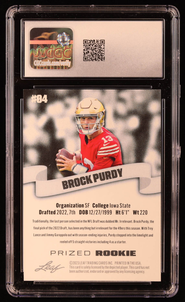 Brock Purdy 2023 Leaf Special Release Prized Rookie #PR04 RC (CGC 10 ...