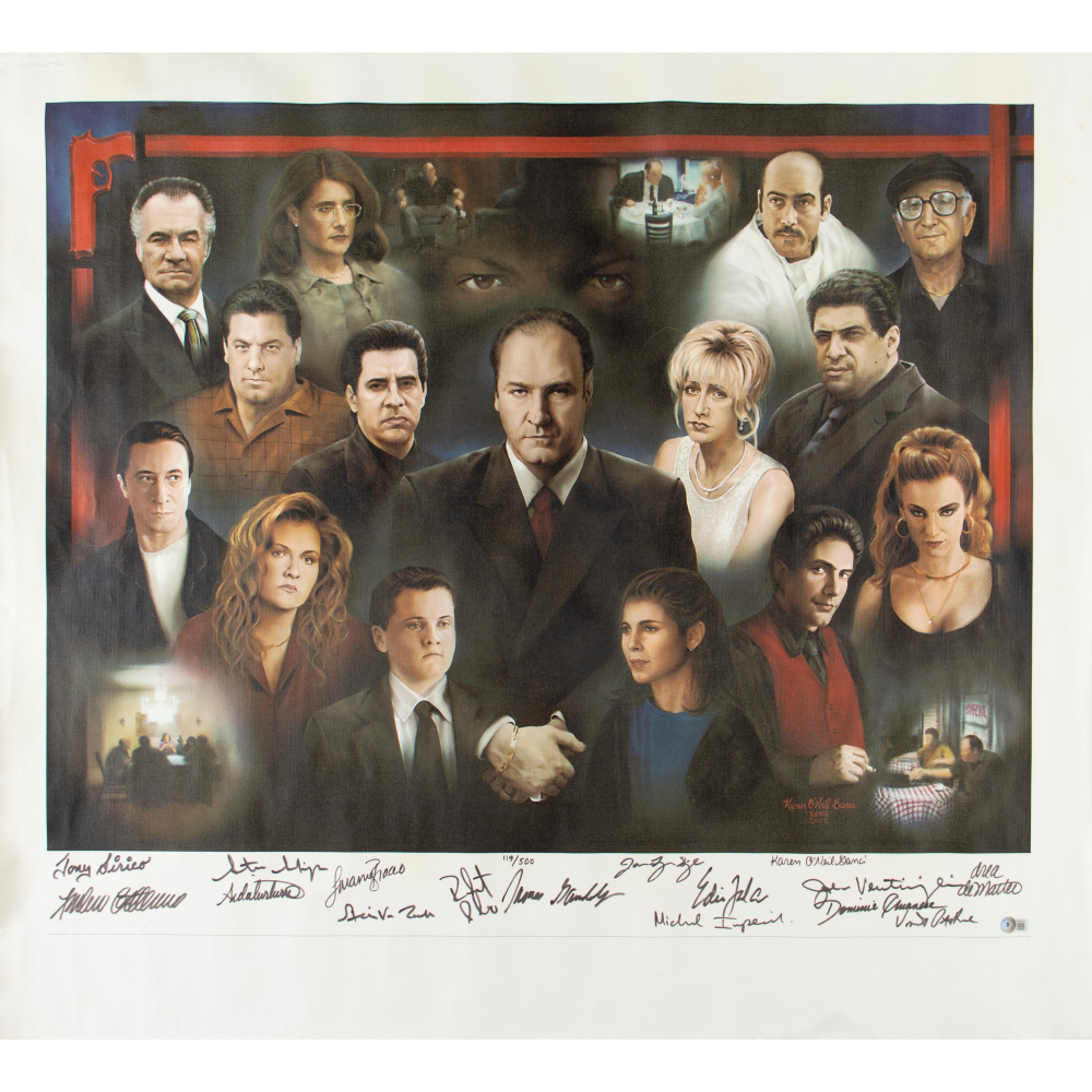 "The Sopranos" LE 36x41 Cast-Signed By (15) with James Gandolfini, Drea ...