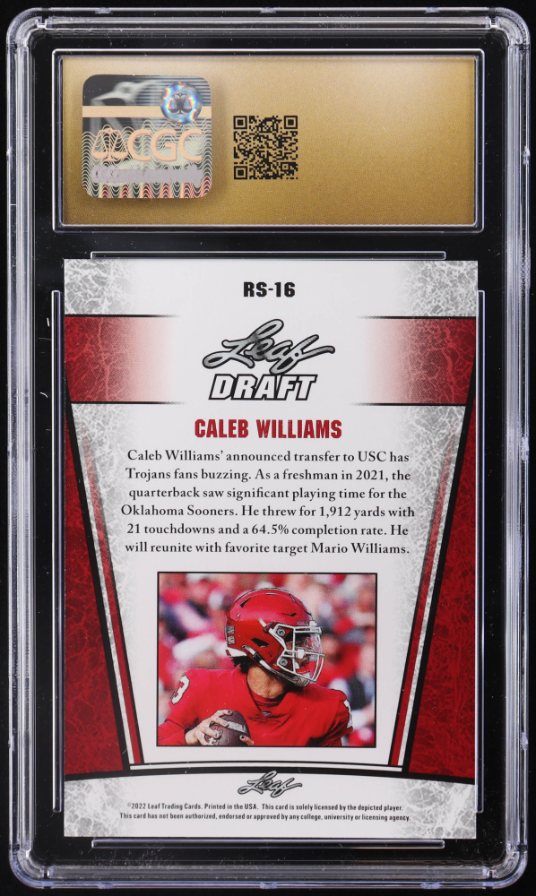 Caleb Williams 2022 Leaf Rookie Silver #RS16 RC (CGC 10 | Pristine ...