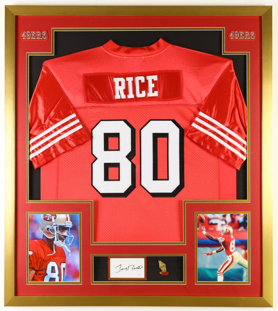 Jerry Rice Signed Custom Framed Cut Display With Jersey, Player ...