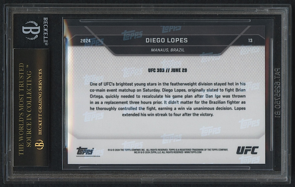 Diego Lopes 2024 Topps Now UFC #13 RC (BGS Black Label 10) | Pristine ...