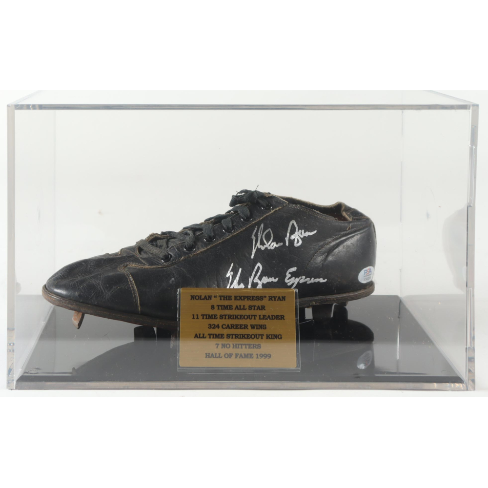 Nolan Ryan Signed Vintage Leather Baseball Cleat With Display Case ...