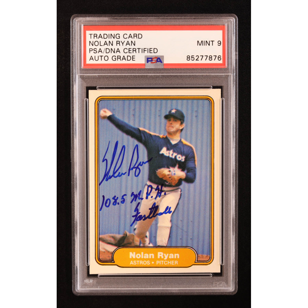 Nolan Ryan Signed 1982 Fleer #229 Inscribed "108.5 M.P.H. Fastball ...