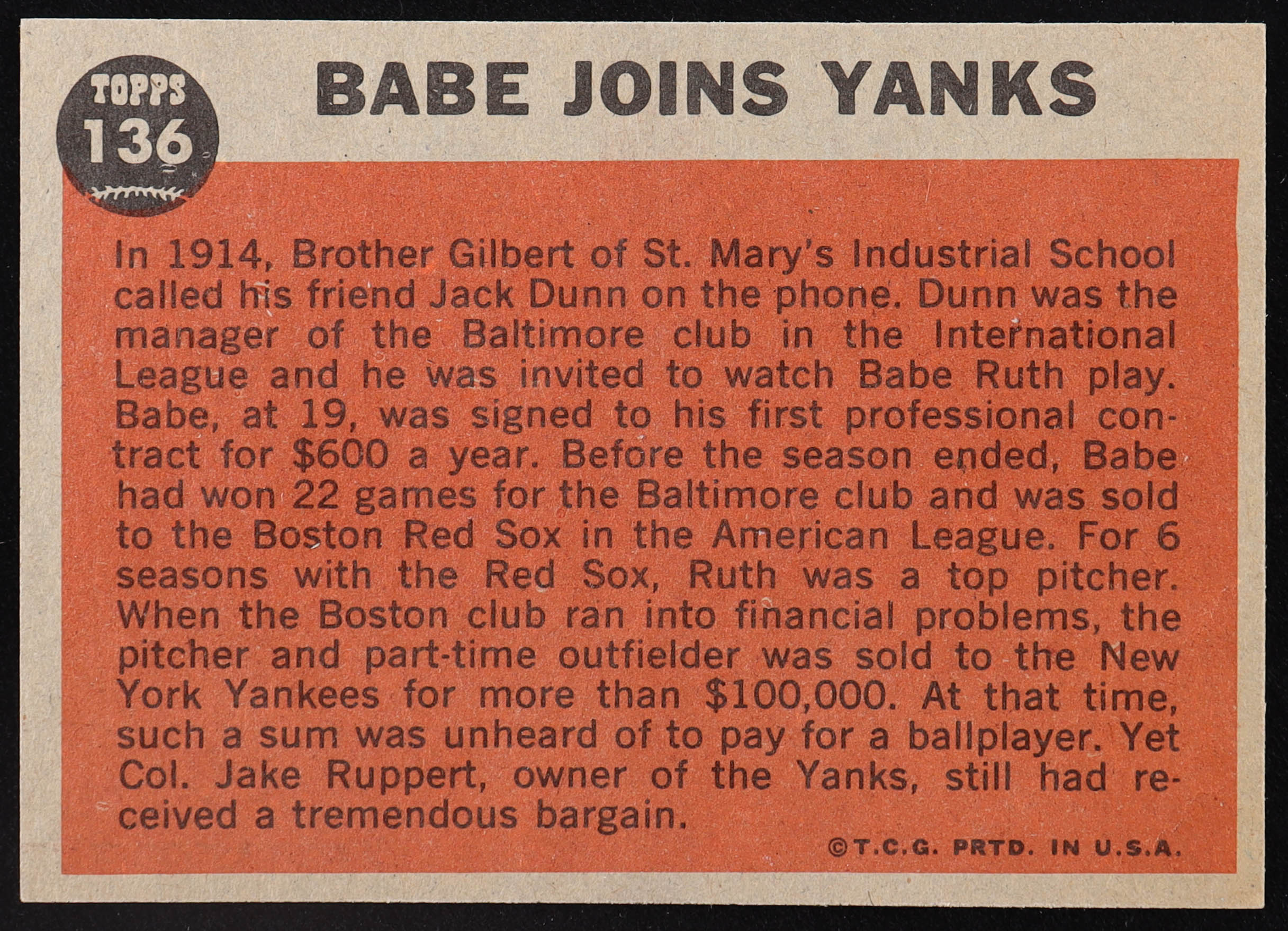 Babe Ruth 1962 Topps #136 Special 2 / Babe Joins Yanks/Pictured Owner ...