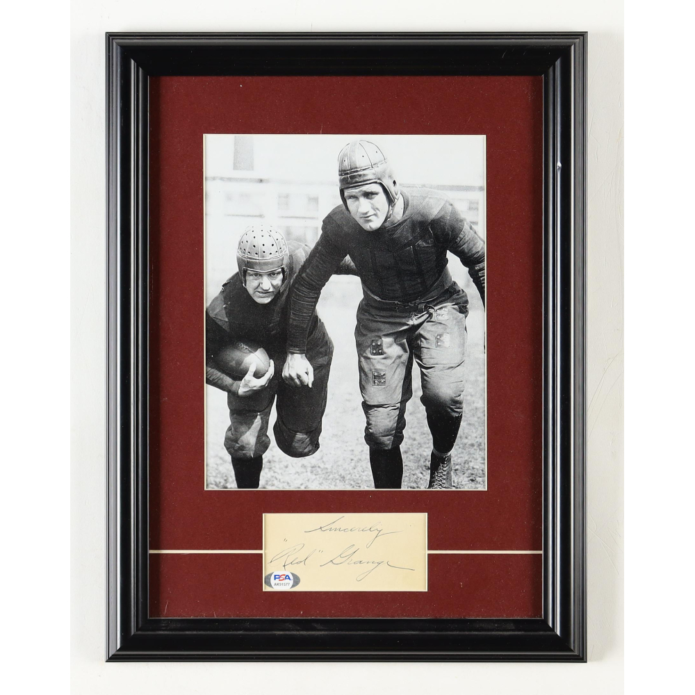 Red Grange Signed Bears Custom Framed Cut Display Inscribed "Sincerely ...