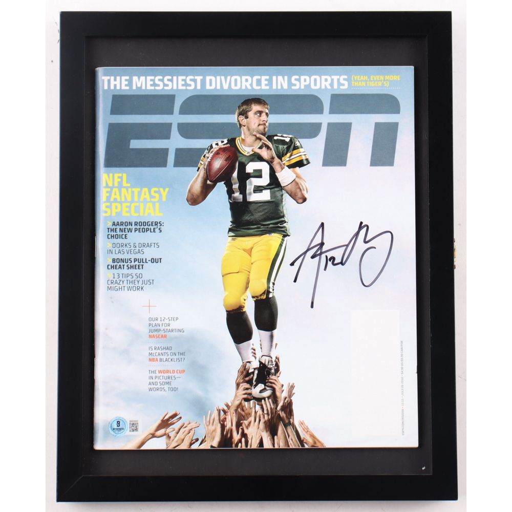 Aaron Rodgers Signed 2010 ESPN Magazine Custom Framed Display (Beckett ...