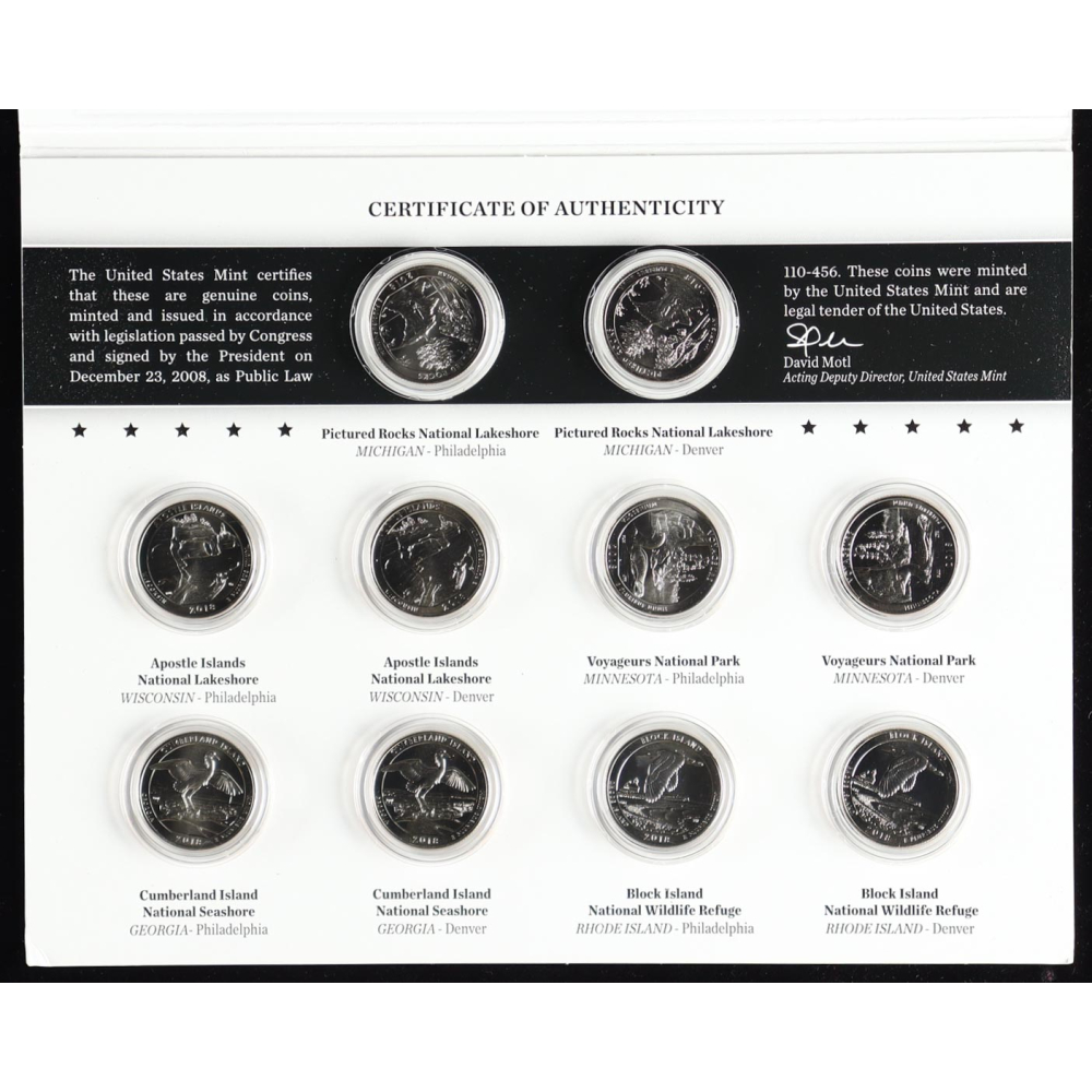 2018 America The Beautiful Uncirculated Quarters Coin Set with (10 ...