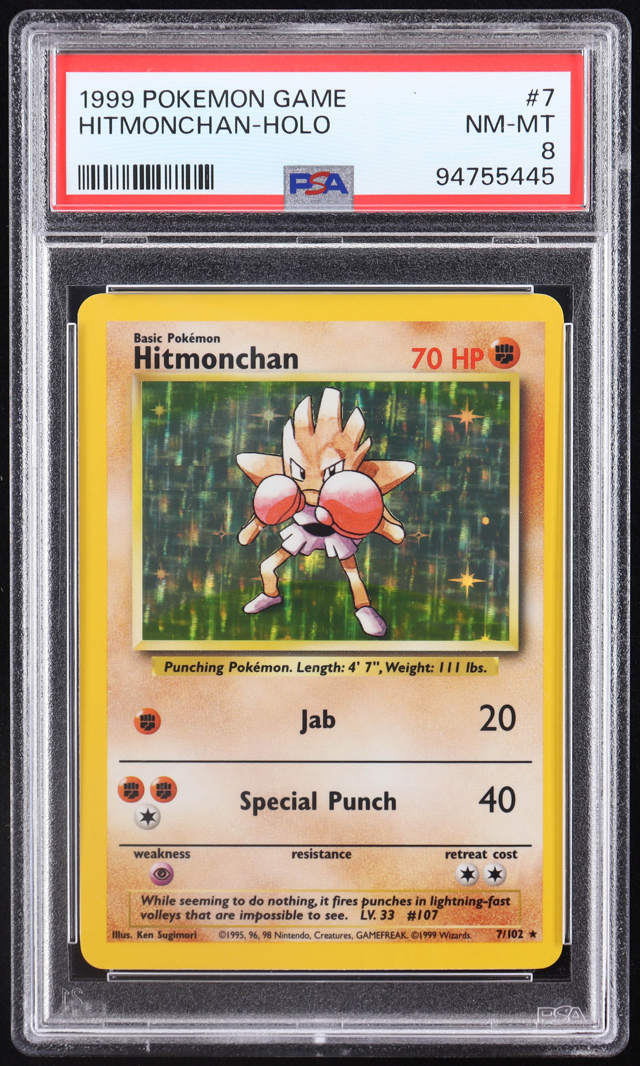 Hitmonchan Pokemon 1999 Base Unlimited #7 Holo (PSA 8) | Pristine Auction