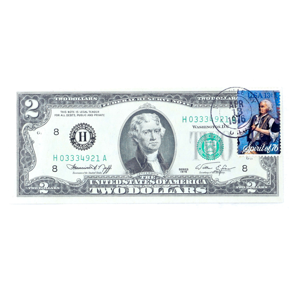 1976 First Day Issue $2 Two Dollars Legal Tender Banknote with U.S ...