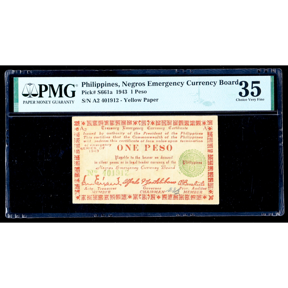 1943 Philippines, Negros Emergency Currency Board - 1 Peso (PMG Choice ...