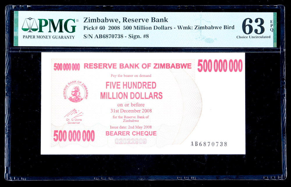2008 Zimbabwe, Reserve Bank - 500 Million Dollars (PMG Choice ...