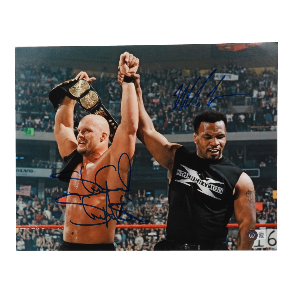 "Stone Cold" Steve Austin & Mike Tyson Signed "WrestleMania XIV" 11x14 ...