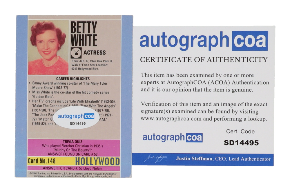 Betty White Signed 1991 Hollywood Walk of Fame #148 (AutographCOA ...