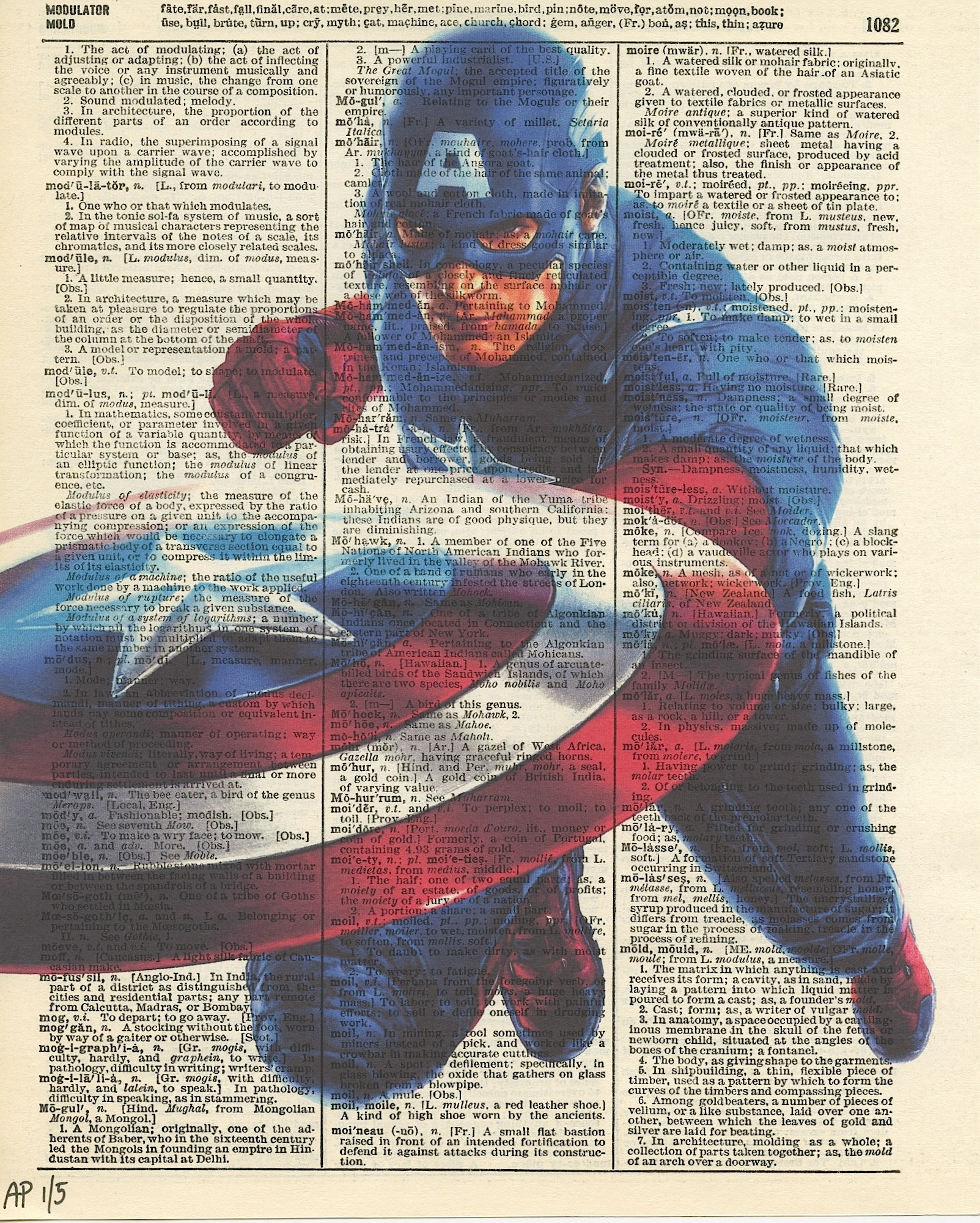"Captain America" Marvel Avengers Original Antique Dictionary Page Art ...